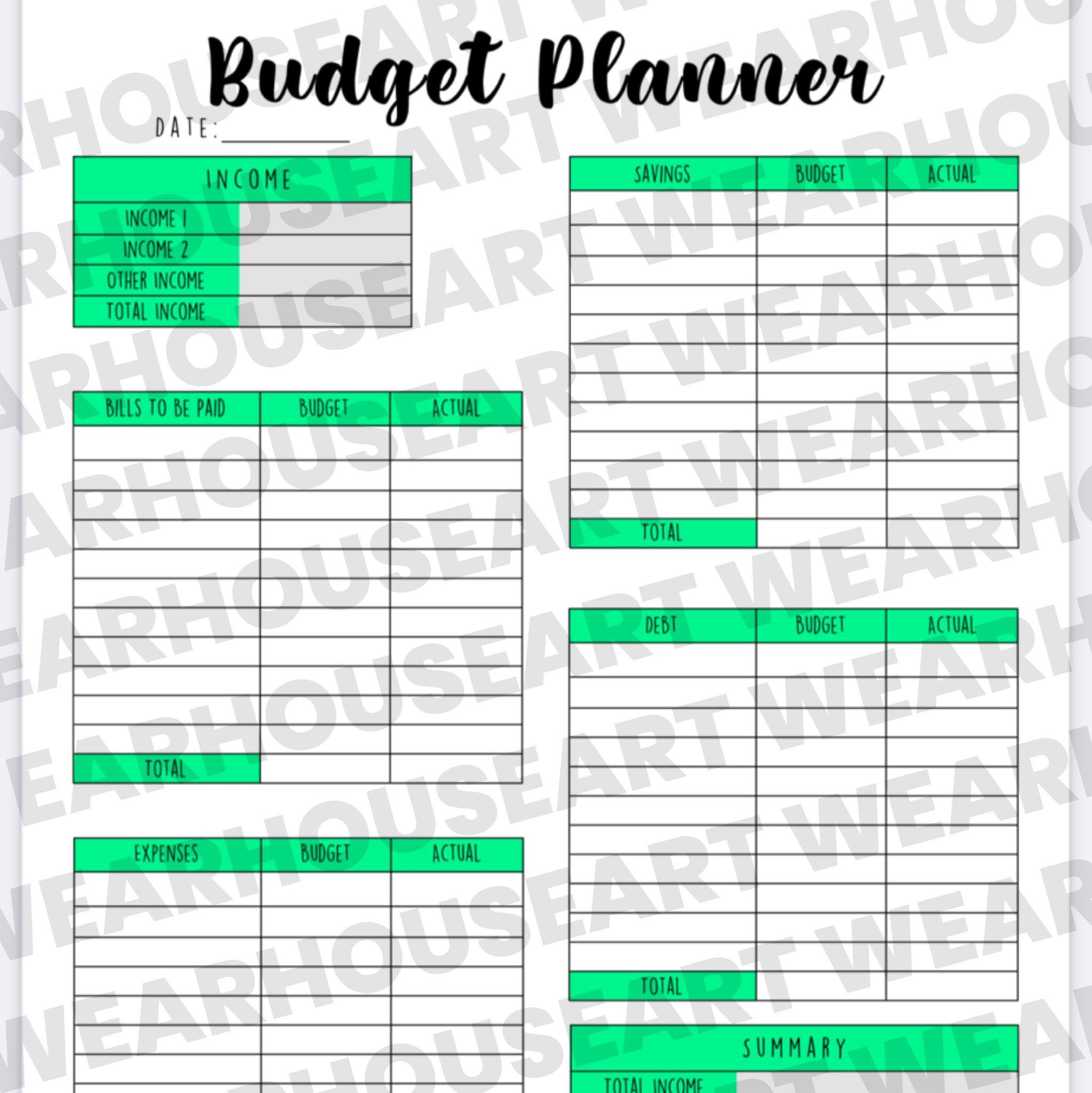 Budget Planner Template - 5 Neon Colors - Digital Download - Etsy