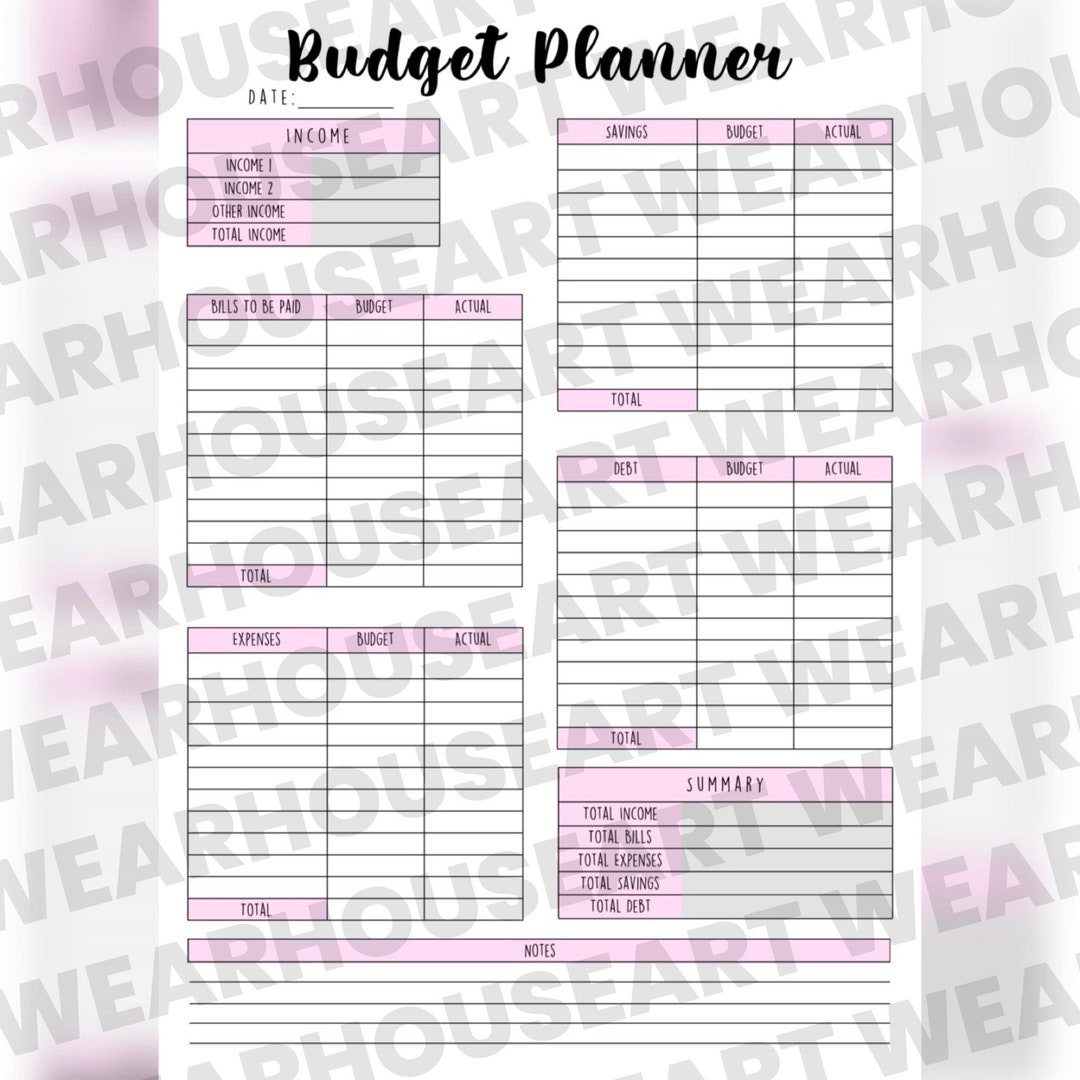Budget Planner Template - 5 Pastel Colors - Digital Download - Etsy