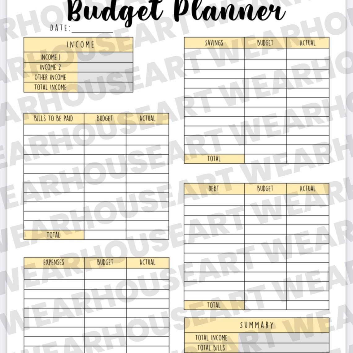 Budget Planner Template - 5 Pastel Colors - Digital Download - Etsy