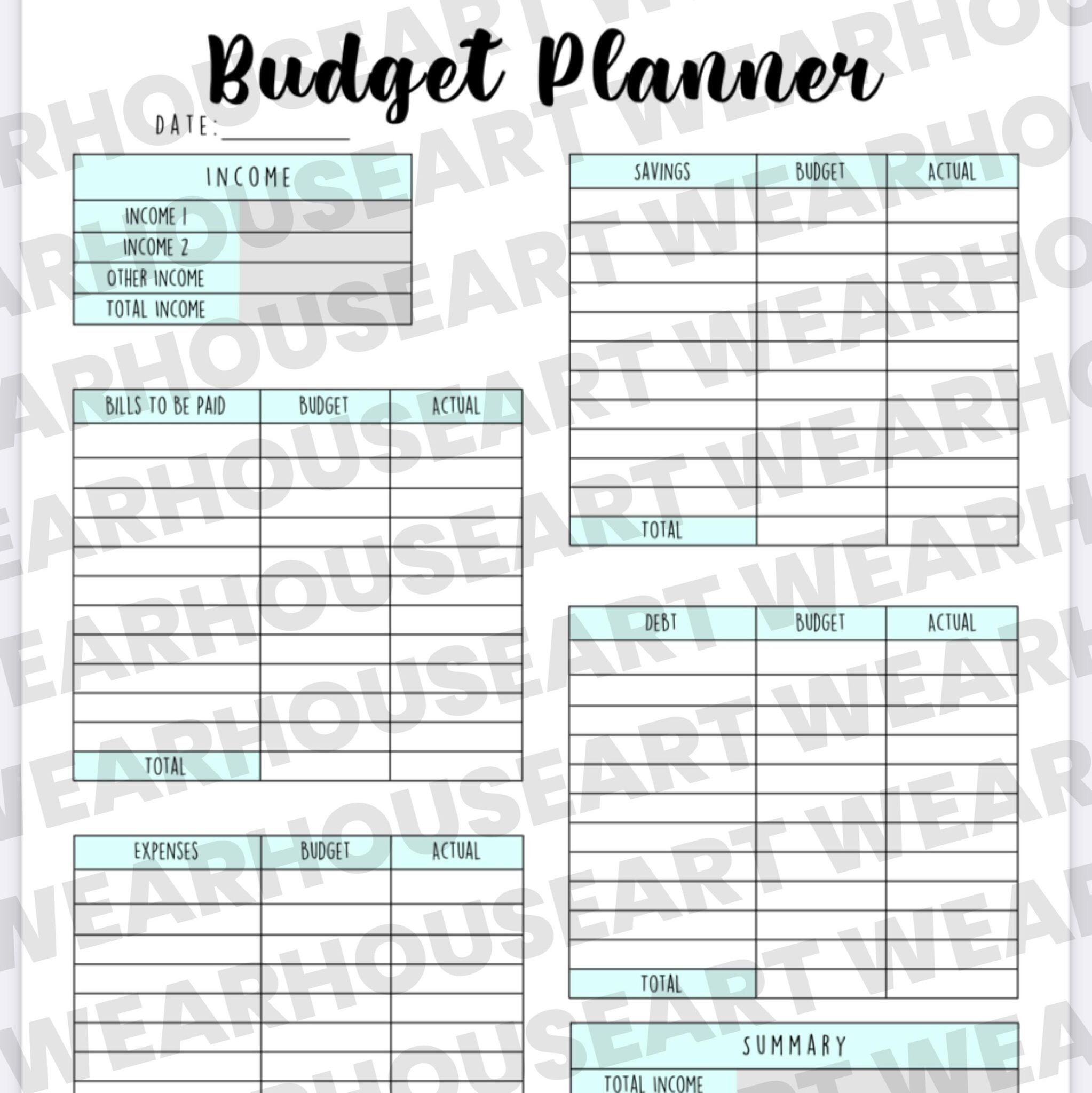 Budget Planner Template - 5 Pastel Colors - Digital Download - Etsy