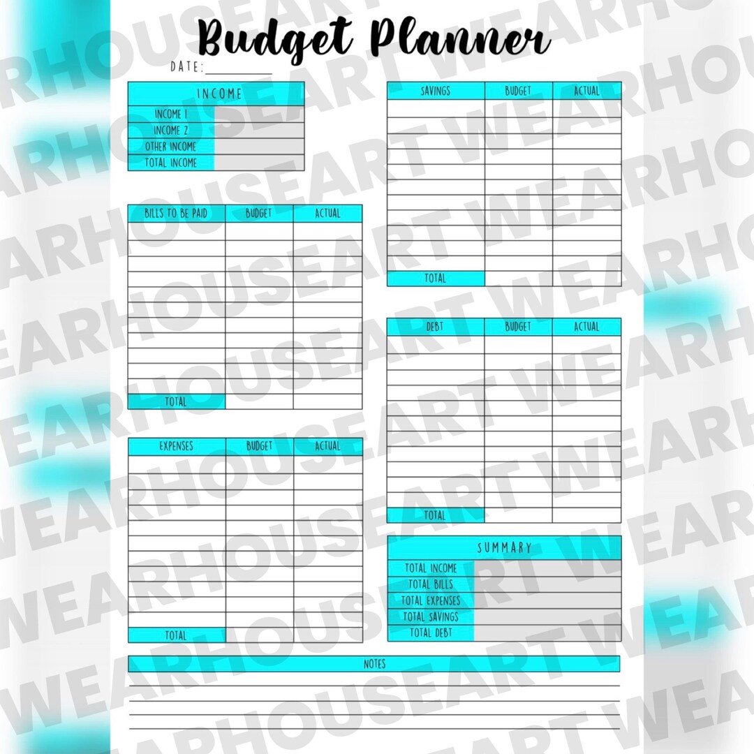 Budget Planner Template - 5 Neon Colors - Digital Download - Etsy