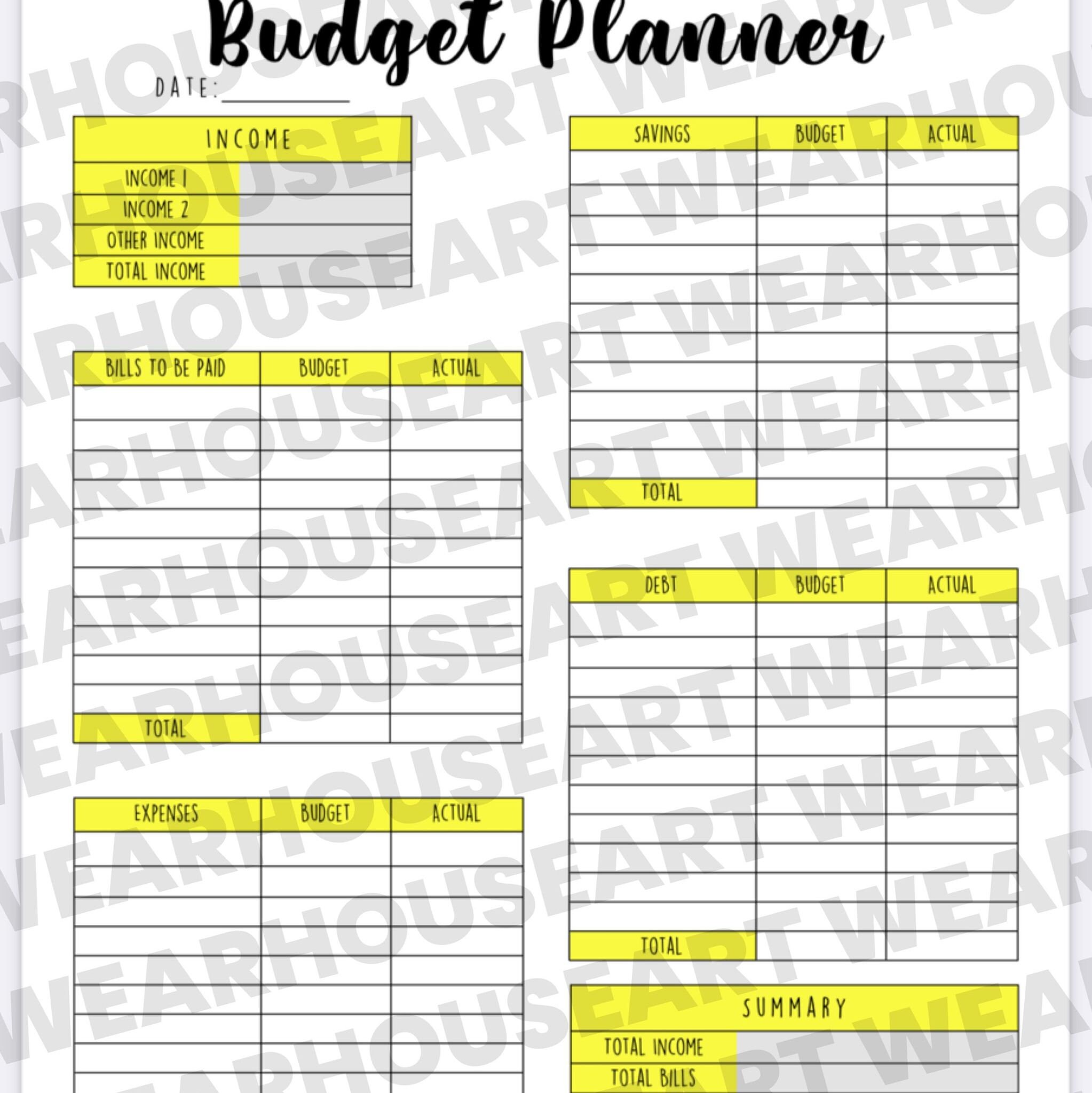Budget Planner Template - 5 Neon Colors - Digital Download - Etsy