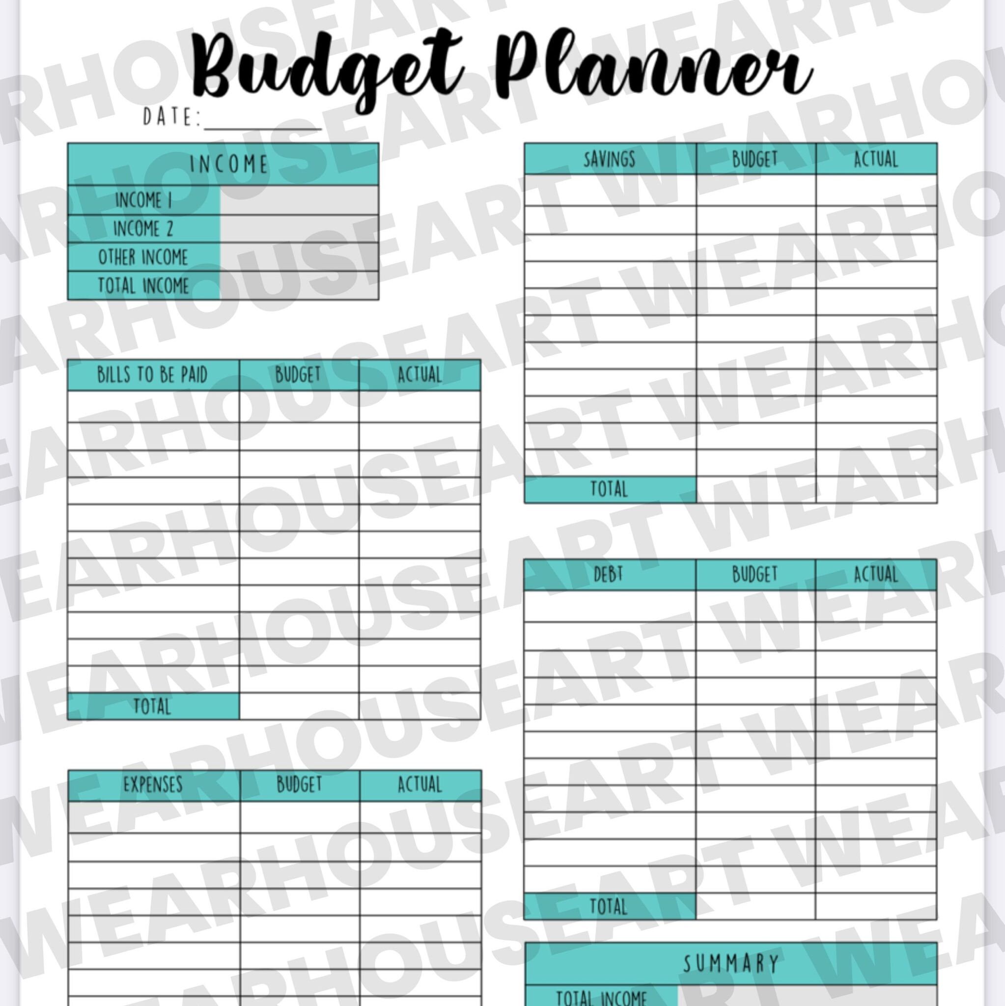 Budget Planner Template - 5 Bright Colors - Digital Download - Etsy