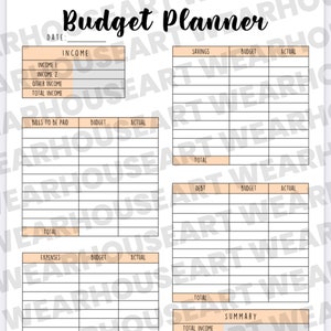 Budget Planner Template - 5 Pastel Colors - Digital Download - Etsy