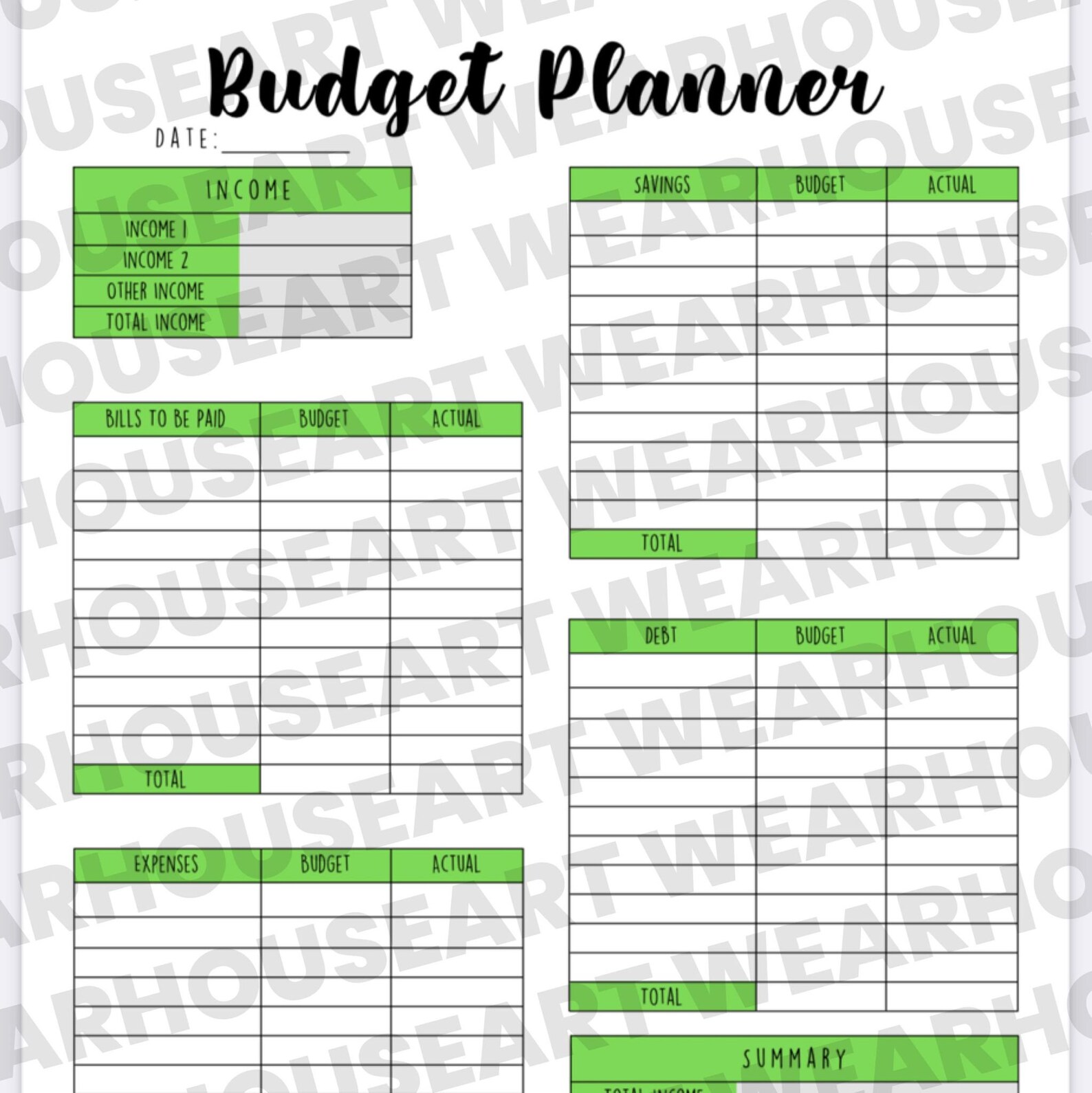 Budget Planner Template - 5 Bright Colors - Digital Download - Etsy