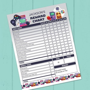 Gamer Reward Chart for Kids, Editable Printable | Video Game Daily ...