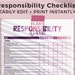 Purple Pink Responsibility Checklist for Kids, Editable Printable Girls ...