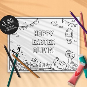 Editable Kids Easter Coloring Sheet, Printable Placemat Page | Happy ...