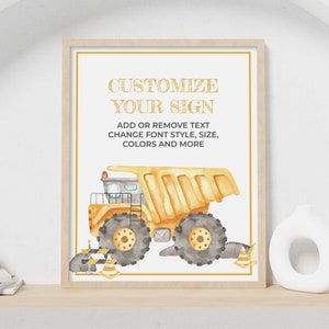 Editable Dump Truck Construction Birthday Party Welcome Sign | Custom ...