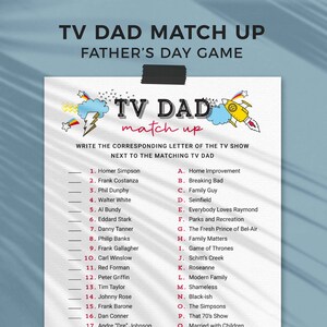 Father's Day Printable Game TV Dad Match up Activity - Etsy