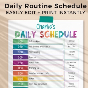 Rainbow Editable Chart Bundle for Kids, Daily Schedule Chore Chart ...