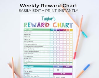Rainbow Chore Chart for Kids, Editable Printable | Weekly Daily ...