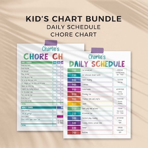 Rainbow Editable Chart Bundle for Kids, Daily Schedule + Chore Chart ...