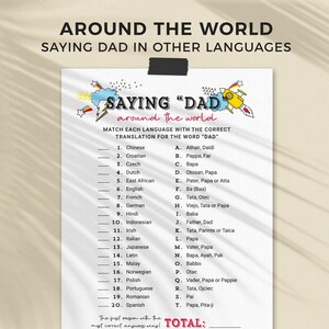 Fathers Day Game, Around the World Printable | Saying Dad in Different ...