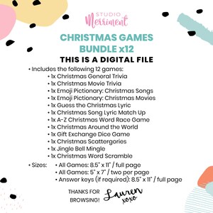 12 Printable Christmas Games Bundle | Family Christmas Party Quiz, Kids ...