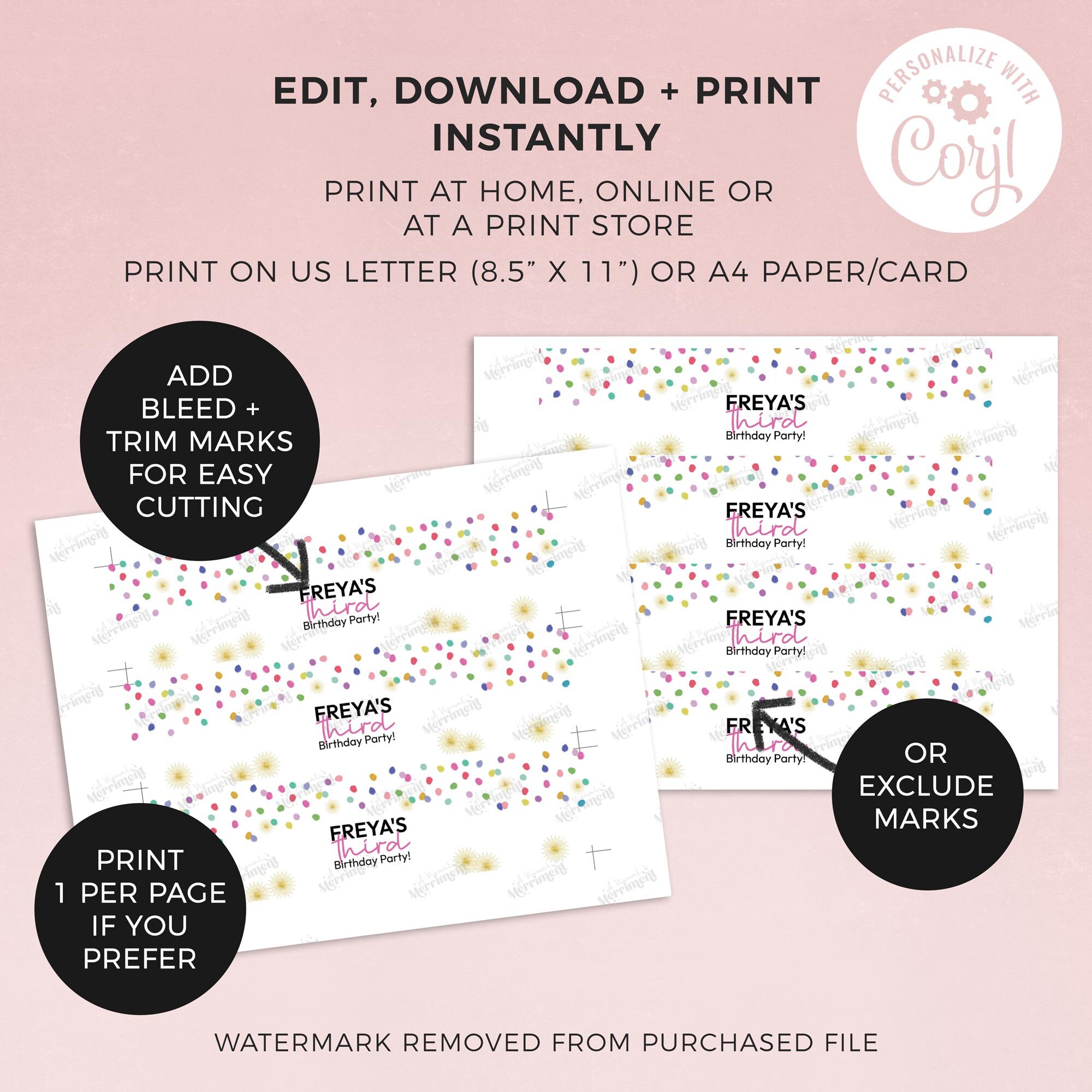 Rainbow Confetti Water Bottle Label, Editable Printable | Party Decor ...