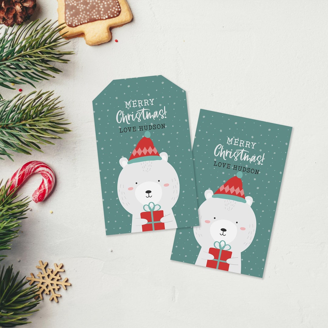 Christmas Gift Tag Printable Bear, Editable Instant Download | Cute ...