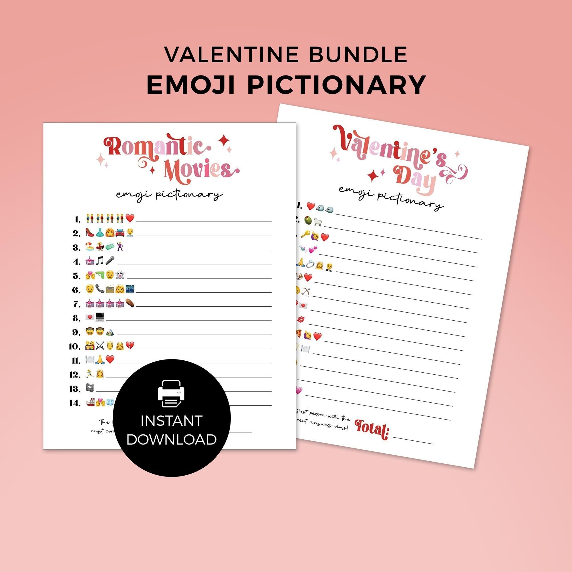 Valentines Day Printable Game, Emoji Pictionary Bundle Kids Teen Adult ...