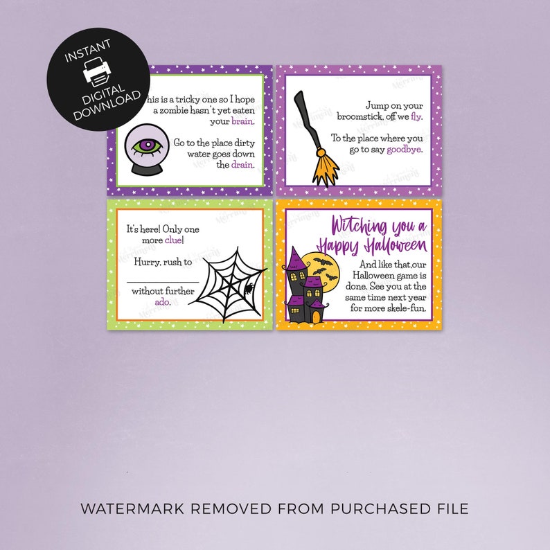 Indoor Halloween Scavenger Hunt Game for Kids, Printable Clue Cards ...