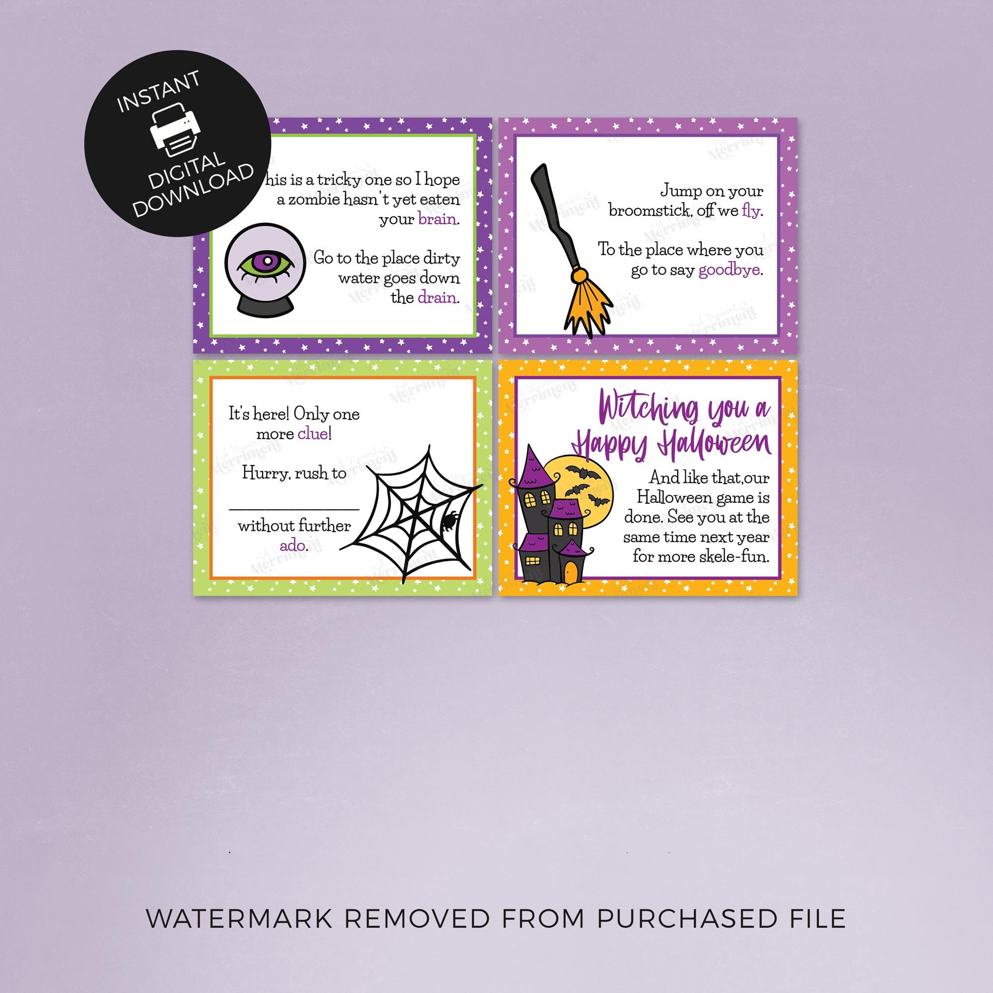 Indoor Halloween Scavenger Hunt Game for Kids, Printable Clue Cards ...