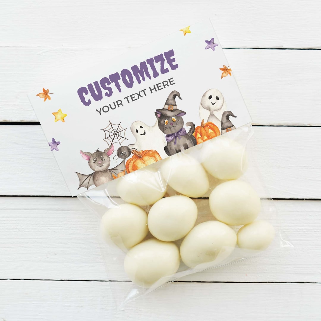 Halloween Favor Bag Topper Cards, Editable Printable | Spooky Candy ...
