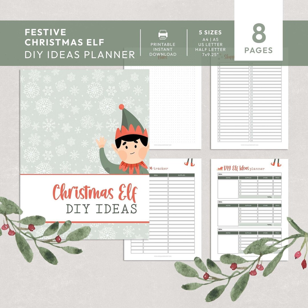 Christmas Elf Printable DIY Ideas Planner | Green Holiday Elf Craft ...