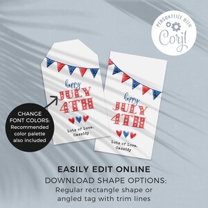 Happy 4th of July Heart + Banner Favor Tag, Editable Printable ...