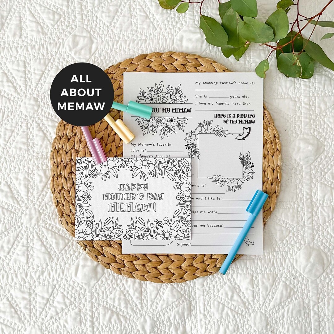 Printable Coloring Grandmother Card + All About Memaw Bundle | Happy ...