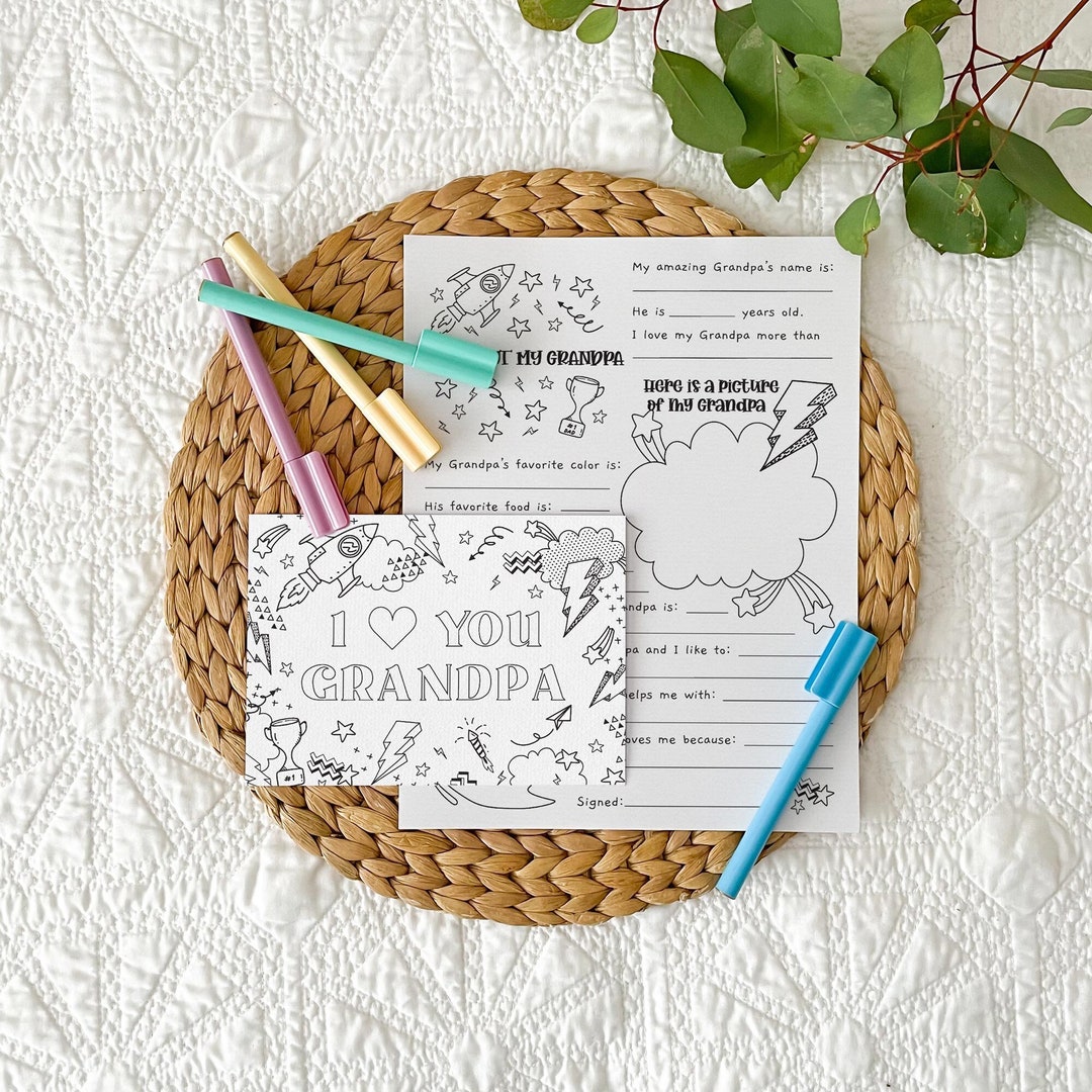 Love You Grandpa Printable Coloring Grandfather Card + All About ...