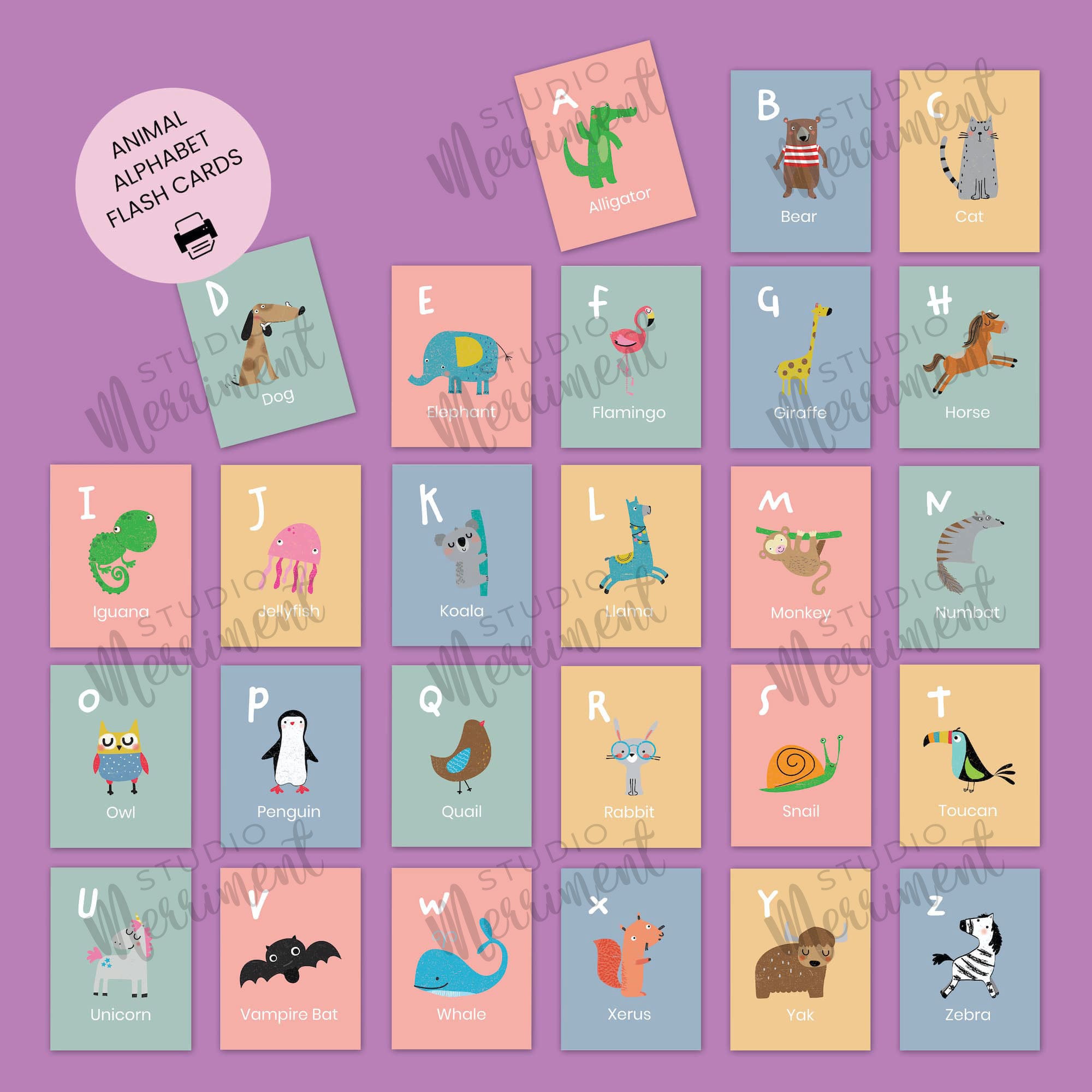 Animal Alphabet Flash Cards, Printable ABC Cards Kids Flashcards Home ...