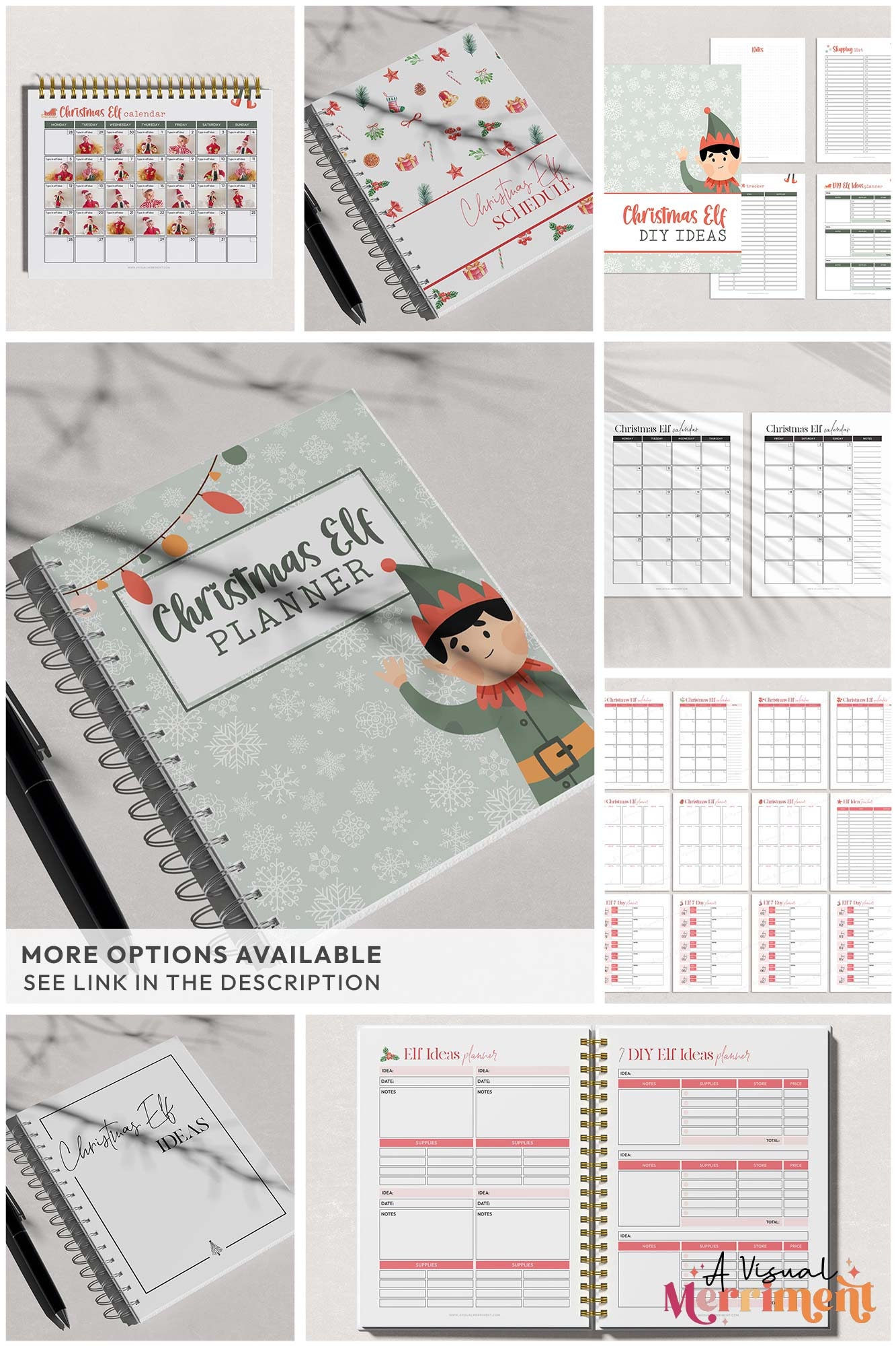 Christmas Elf Editable Calendar Planner Printable, 2 Pages BONUS Red ...