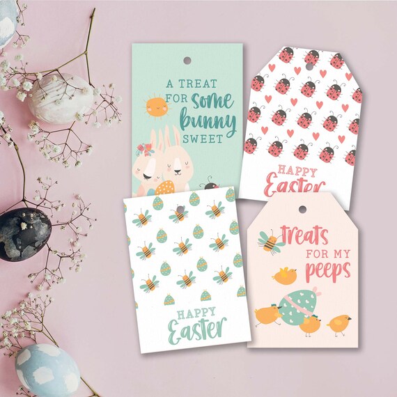 Printable Easter favor tags, cute pastel spring bunny | Easter egg ...