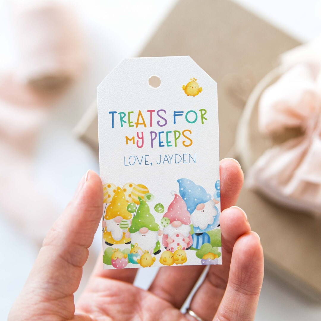 Editable Easter Gift Tag Template, Treats for My Peeps Gnome ...