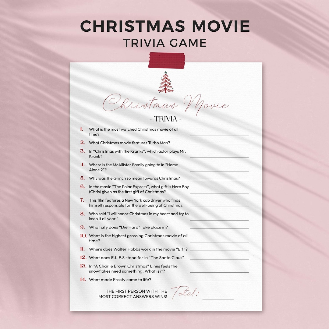 Printable Christmas Movie Trivia Game | Traditional Xmas Film Quiz for ...