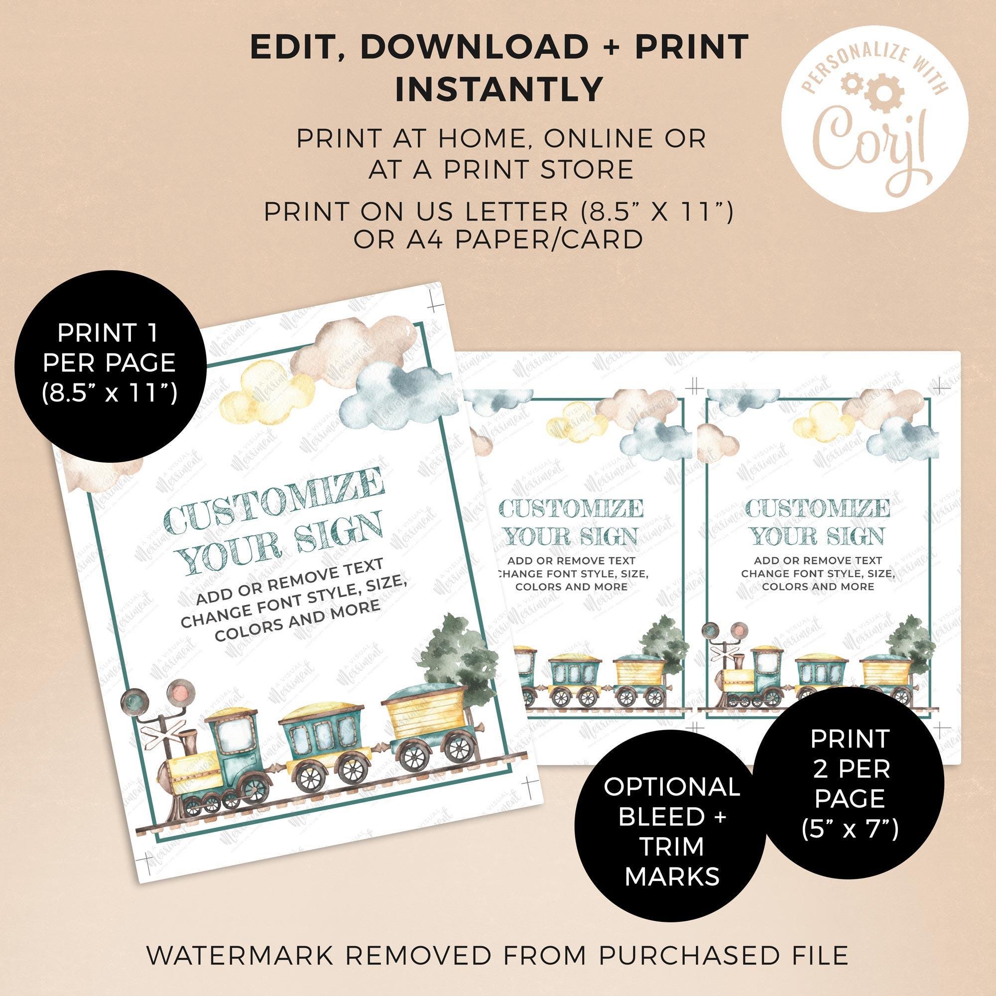 Editable Vintage Train Party Sign Printable Template | Boys Birthday ...