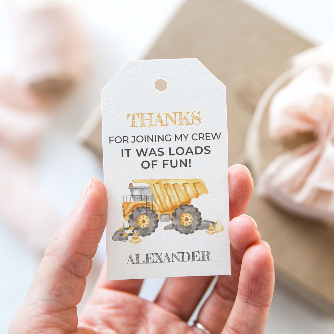 Construction Party Thank You Tags Editable Printable | Boys Birthday ...