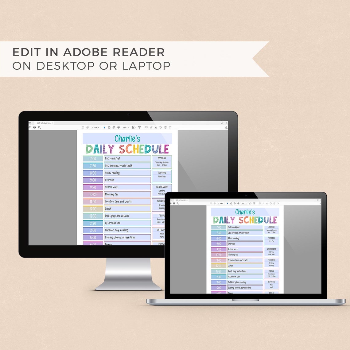 Rainbow Daily Schedule Chart for Kids, Editable Printable Daily Weekly ...