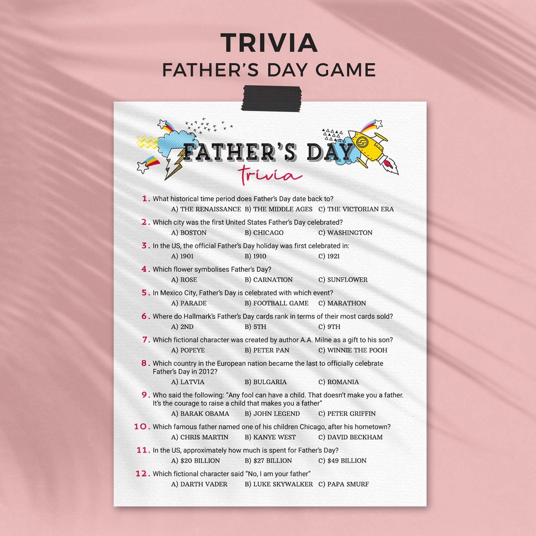 Printable Fathers Day Trivia Game Fun Facts Activity Quiz - Etsy