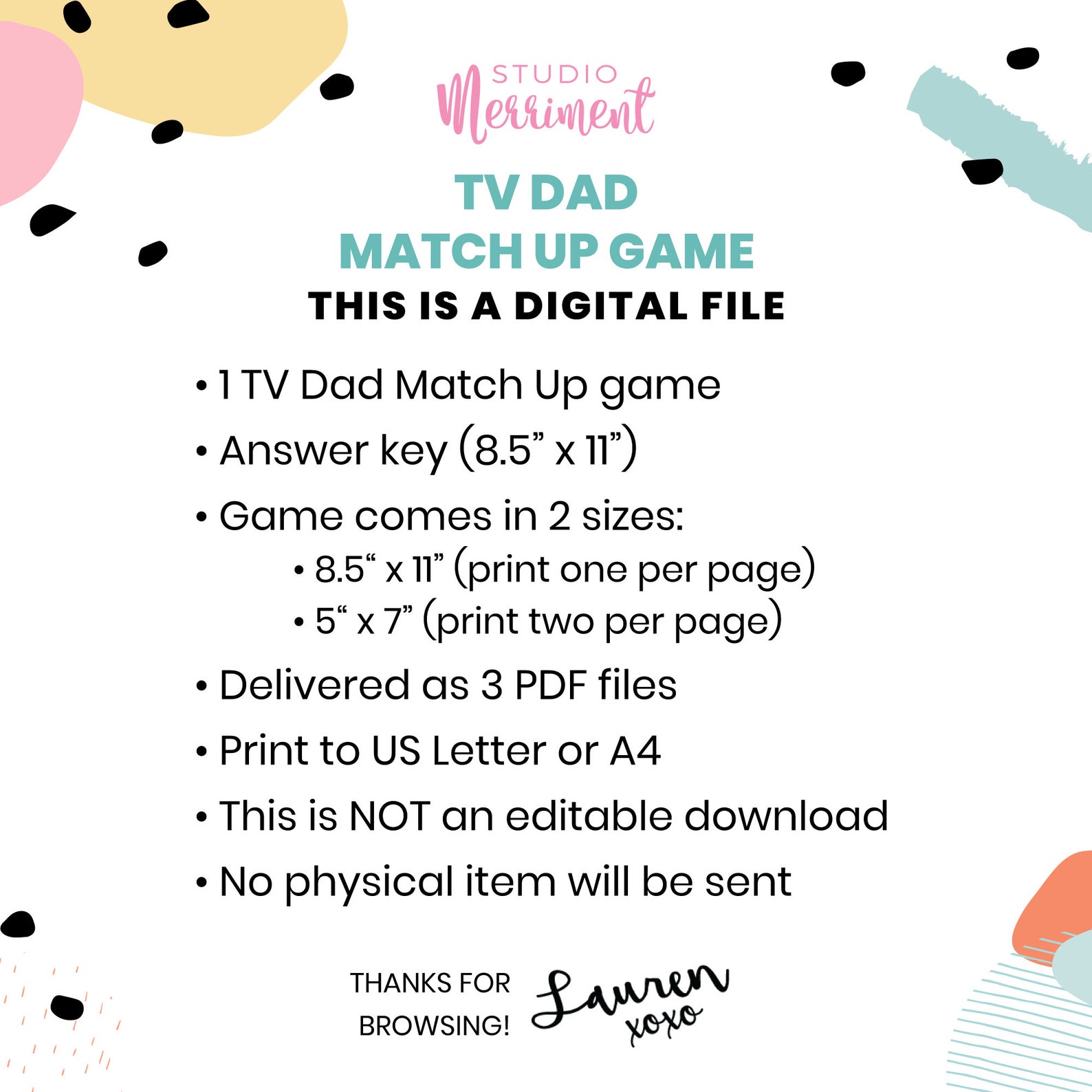 Father's Day Printable Game TV Dad Match up Activity - Etsy