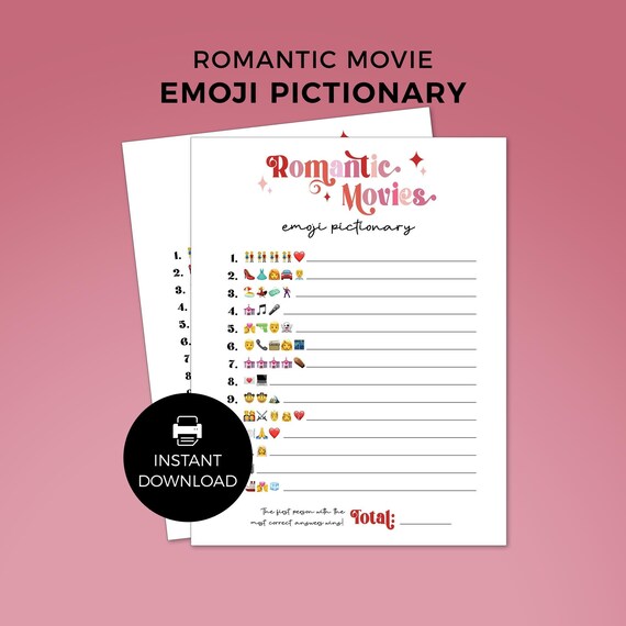 Valentines Day Printable Game, emoji pictionary romantic movies | Kids ...