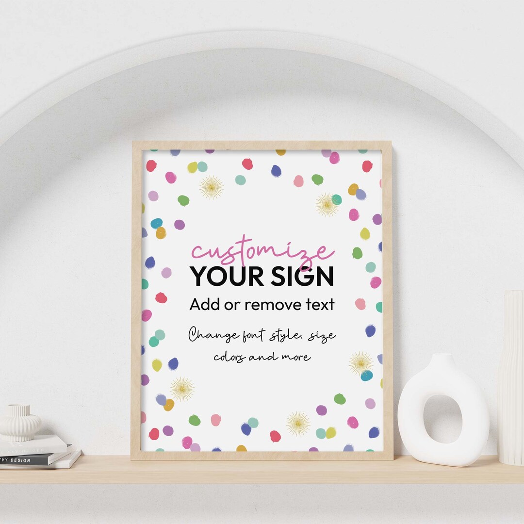 Rainbow Confetti Editable Party Sign Template | Printable 8x10 Custom ...