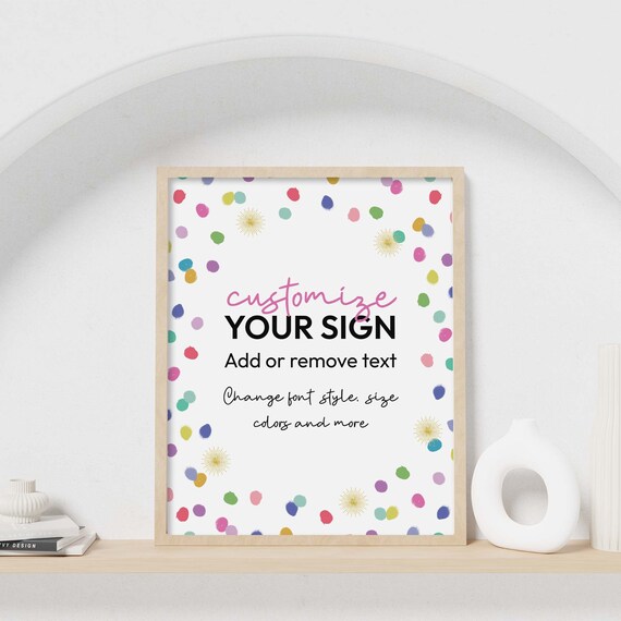 Rainbow Confetti Editable Party Sign template | Printable 8x10 custom ...