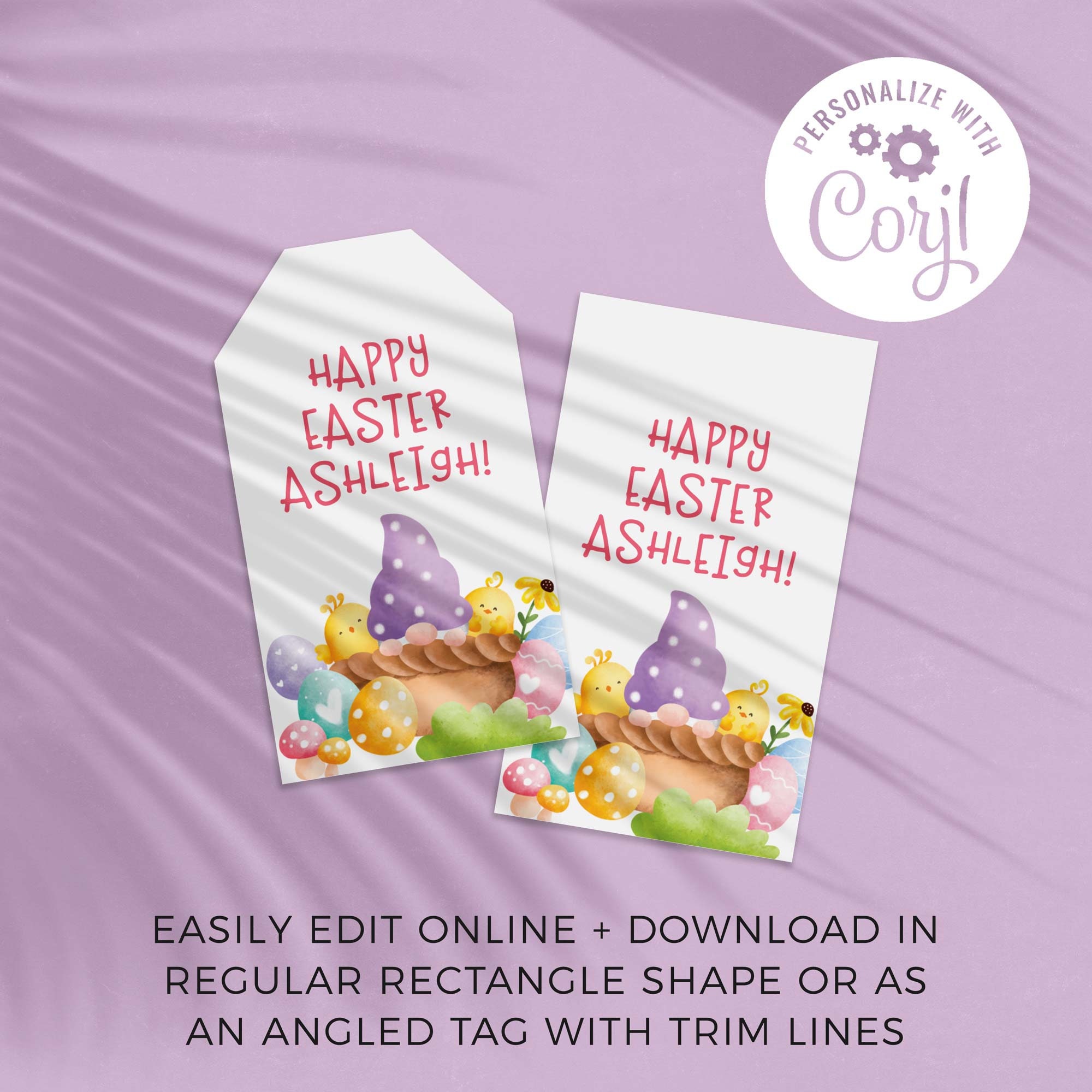 Editable Easter Gift Tag Template, Gnome, Eggs Chicks Printable Happy ...