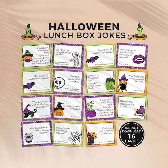 Halloween Lunch Box Jokes printable cards for kids | Spooky cute dad ...
