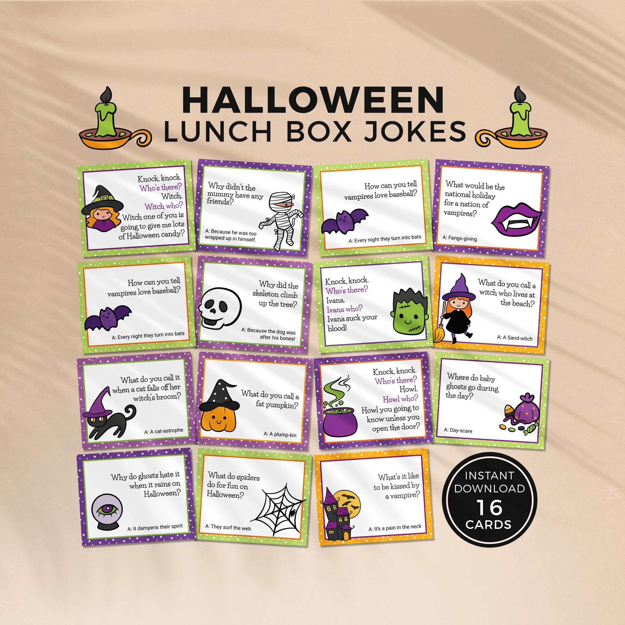 Halloween Lunch Box Jokes Printable Cards for Kids Spooky Cute Dad Joke ...