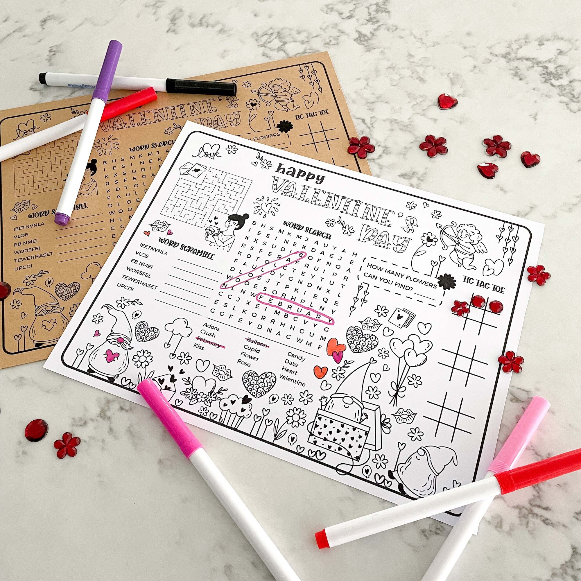 Valentines Day Activity for Kids, Gnome Love Printable Game Placemat ...