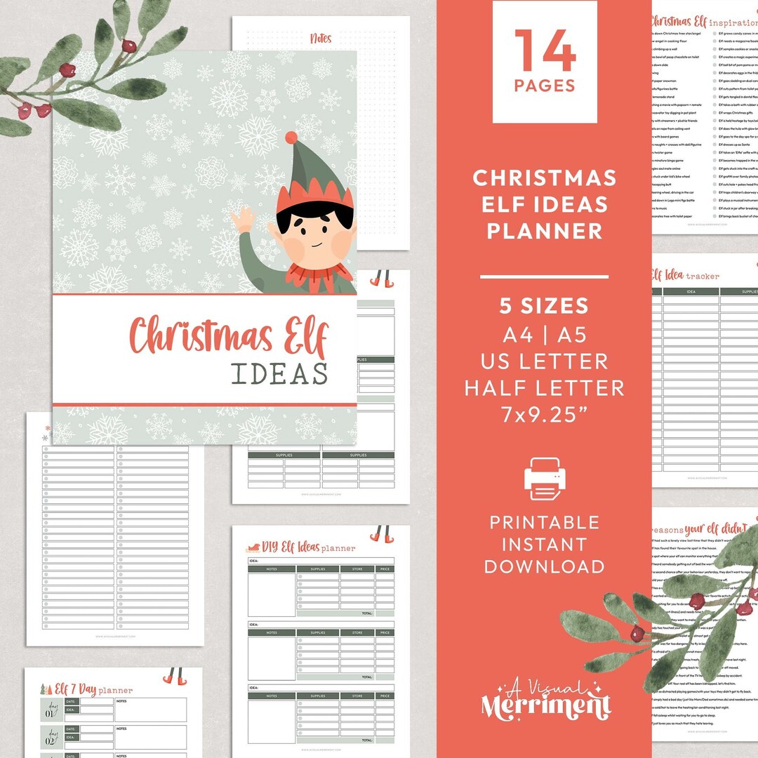 Christmas Elf Printable Ideas Planner | Green Holiday Elf Organizer ...