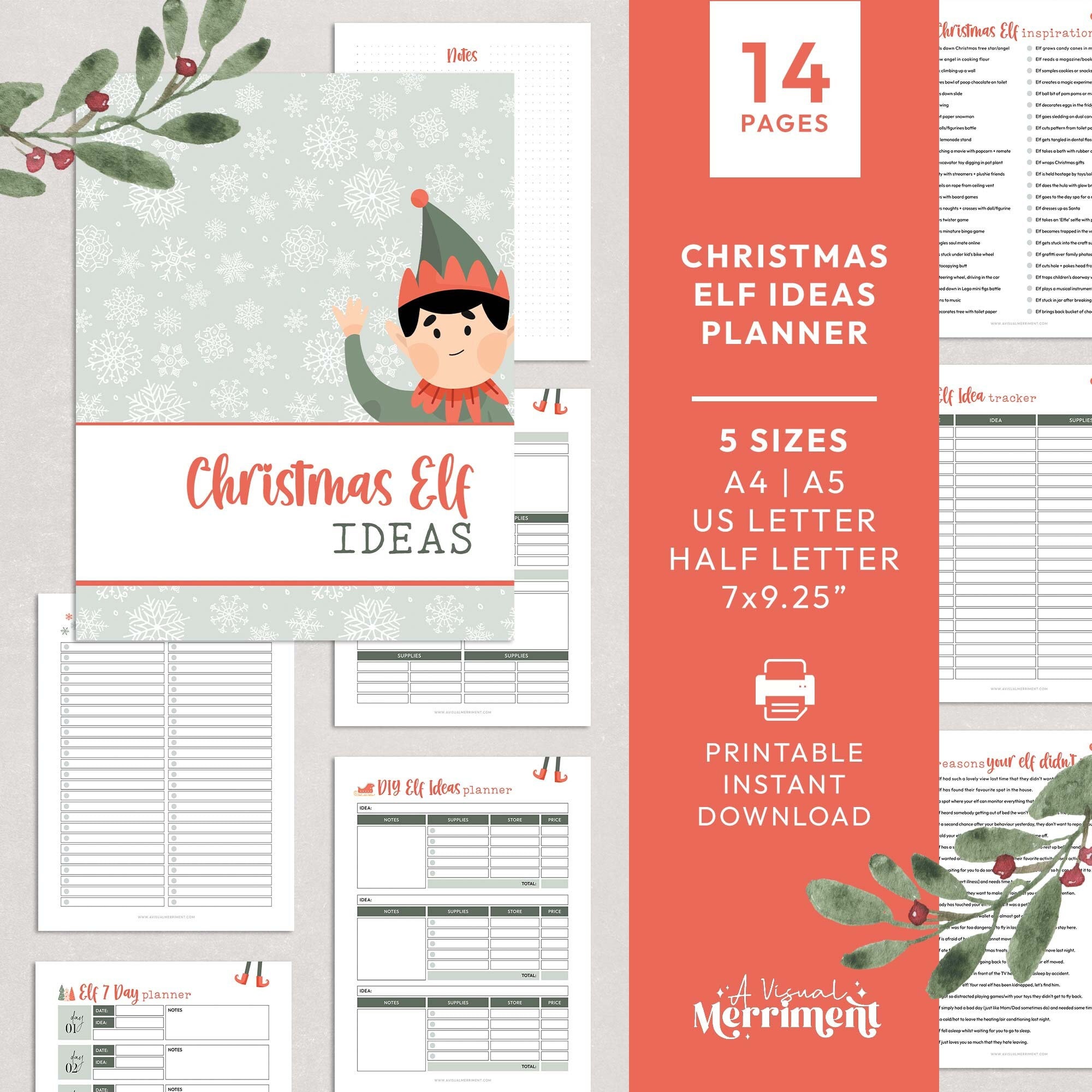 Christmas Elf Printable Ideas Planner Green Holiday Elf Organizer Xmas ...
