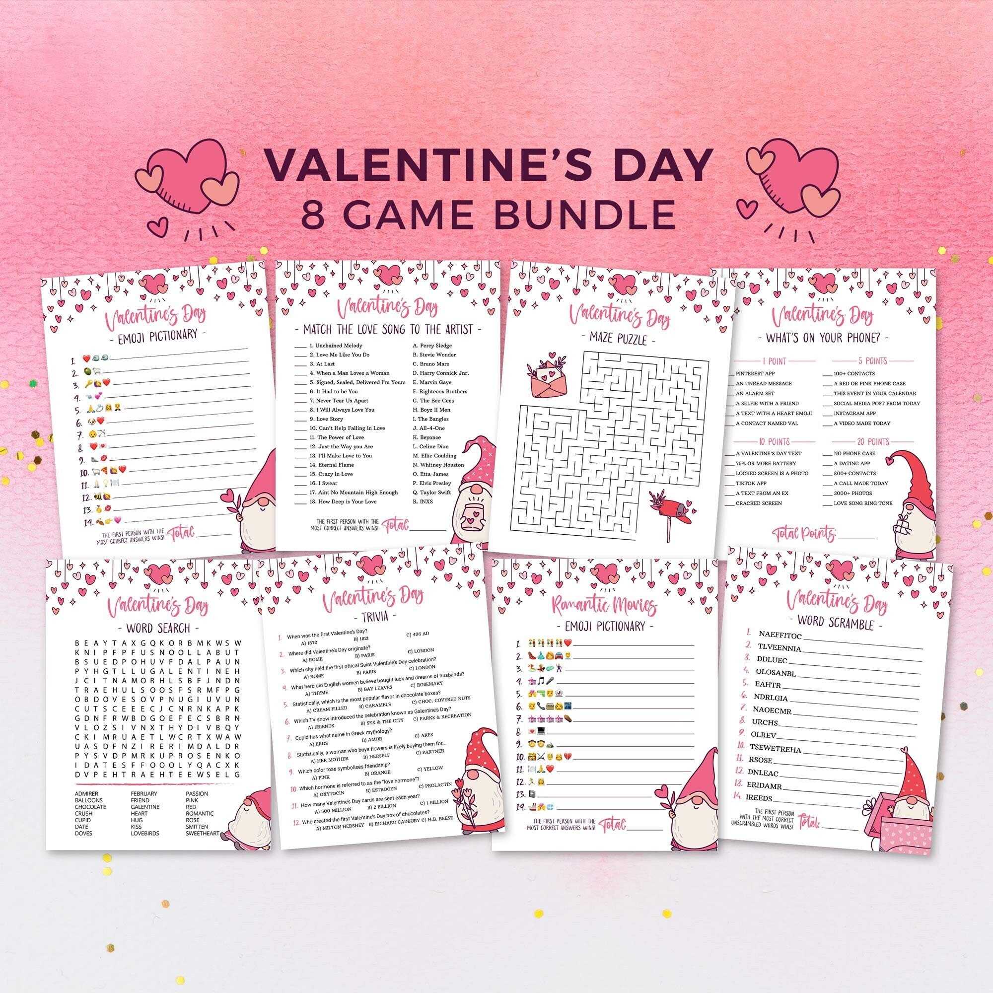 Valentines Day Game Bundle, Printable Love Games, Puzzles | Galentines ...