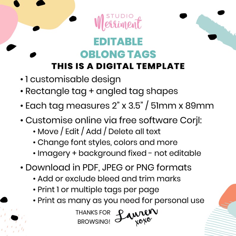 Rainbow Confetti Favor Tags Editable Printable | Bright Colorful Party ...
